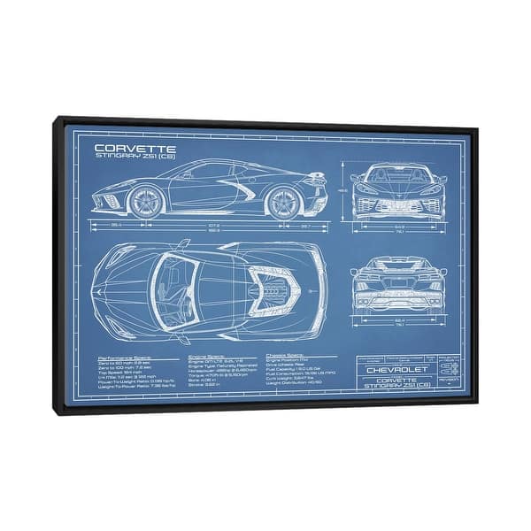 iCanvas "Corvette (C8) Stingray Blueprint" by Action Blueprints Framed Canvas Print - Bed Bath ...